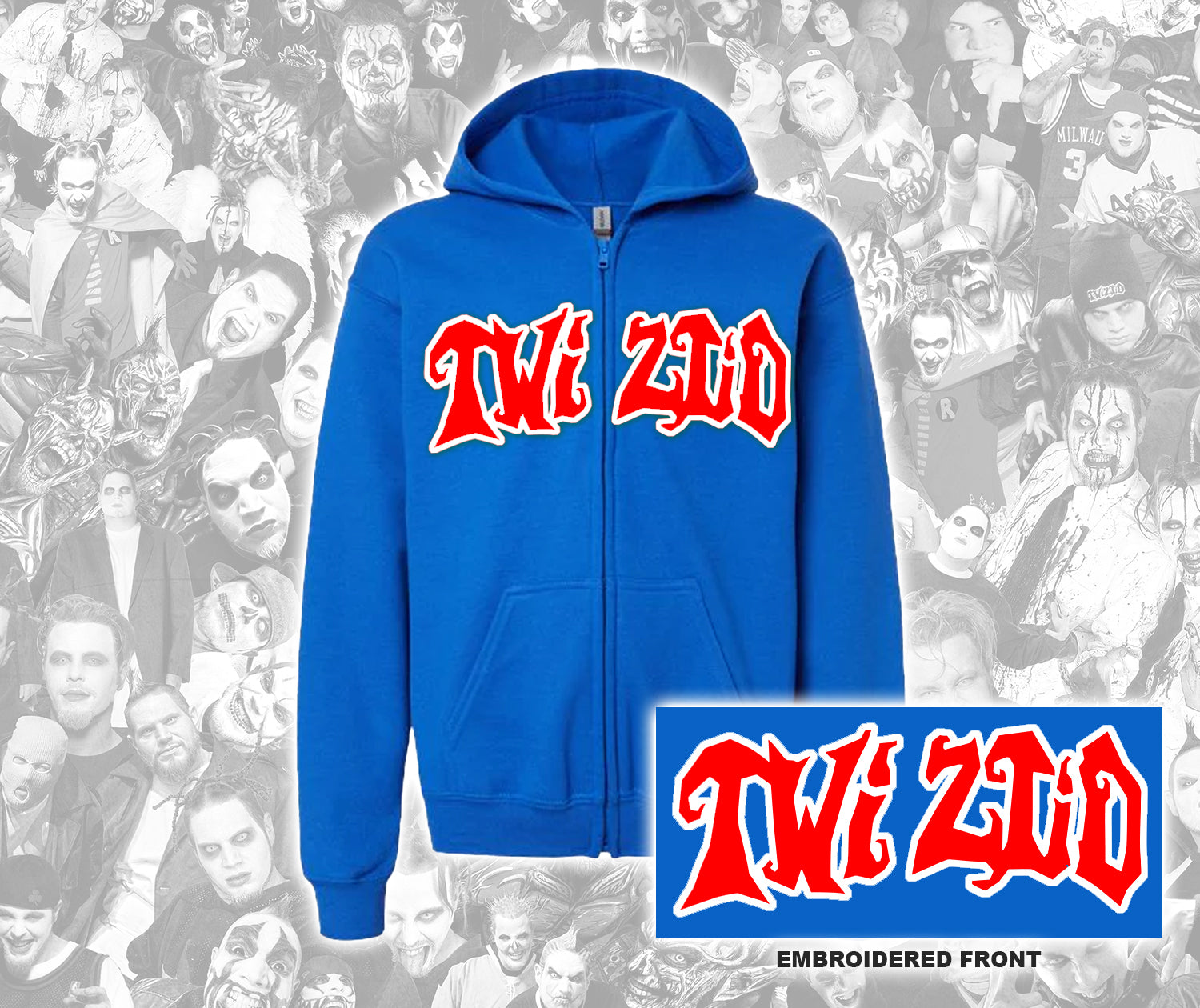 Twiztid Blue Embroidered Mostasteless Logo Zip-Up Hoodie – MNE Store